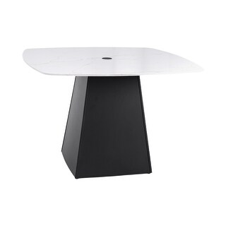 Modern Outdoor Dining Table (44"×44" Squircle) – White Marble-Look Sintered Stone Top with ...